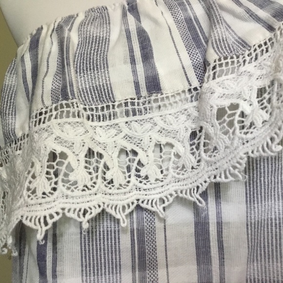Angie | Tops | Nwt Angie Boho Blue Stripe Lace Off Shoulder Top M ...